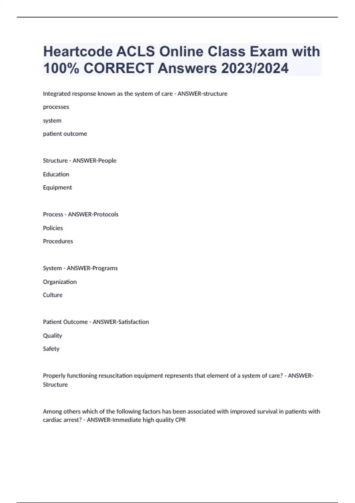 Heartcode ACLS Online Class Exam with 100% CORRECT Answers 2023/2024 ...