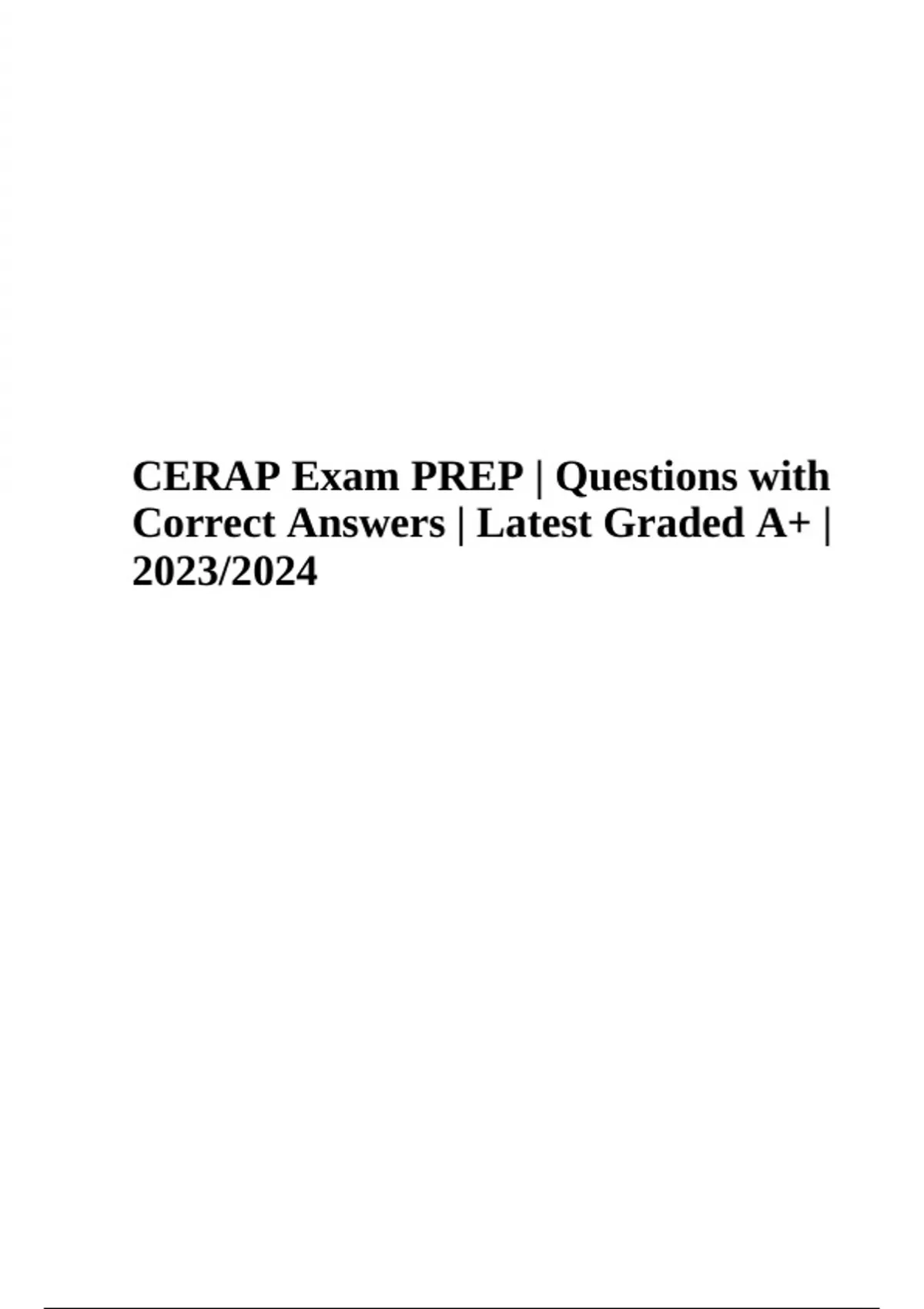 CERAP Exam Practice Questions with Correct Answers 2023/2024 (Latest ...