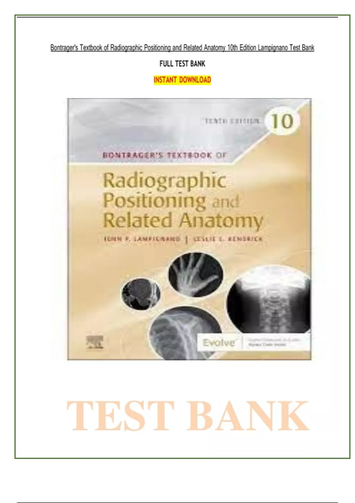 Test Bank for Bontragers Textbook of Radiographic Positioning and ...