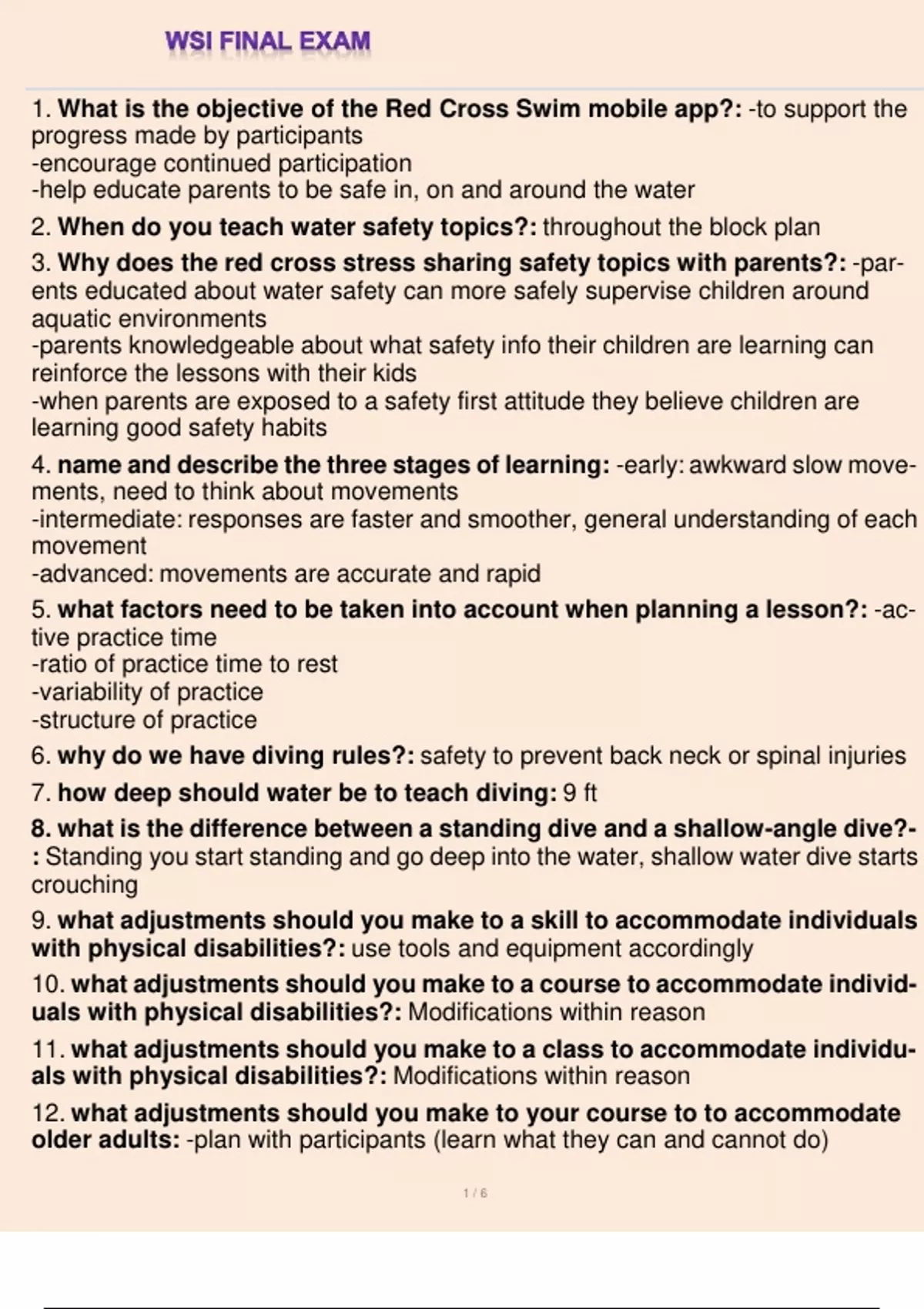 WSI Final Exam 1. What is the objective of the Red Cross Swim mobile ...