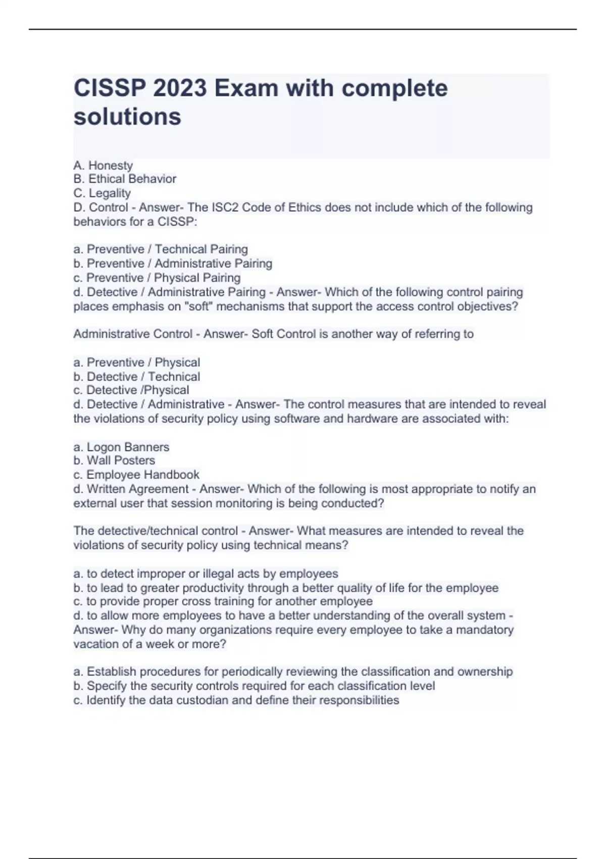 Cissp 2023 Exam With Complete Solutions Cissp Stuvia Us