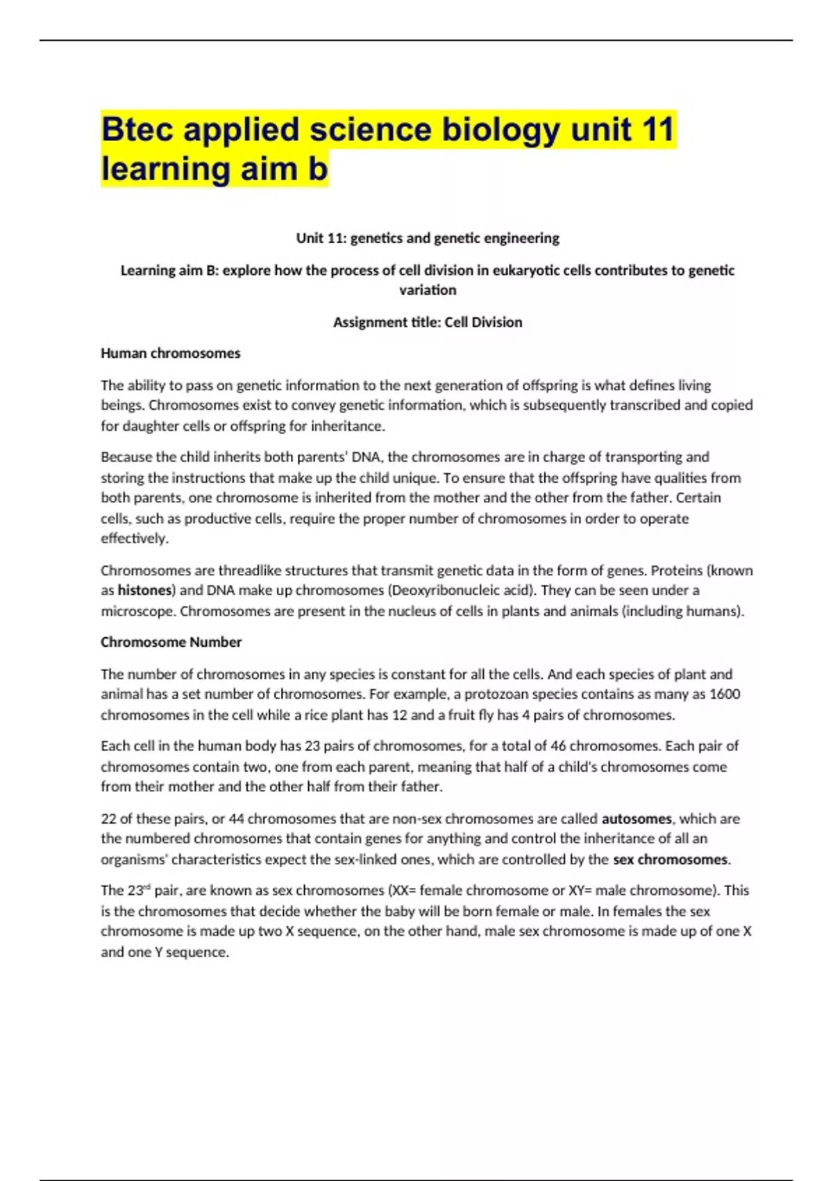 Btec applied science biology unit 11 learning aim b Unit 11: genetics ...