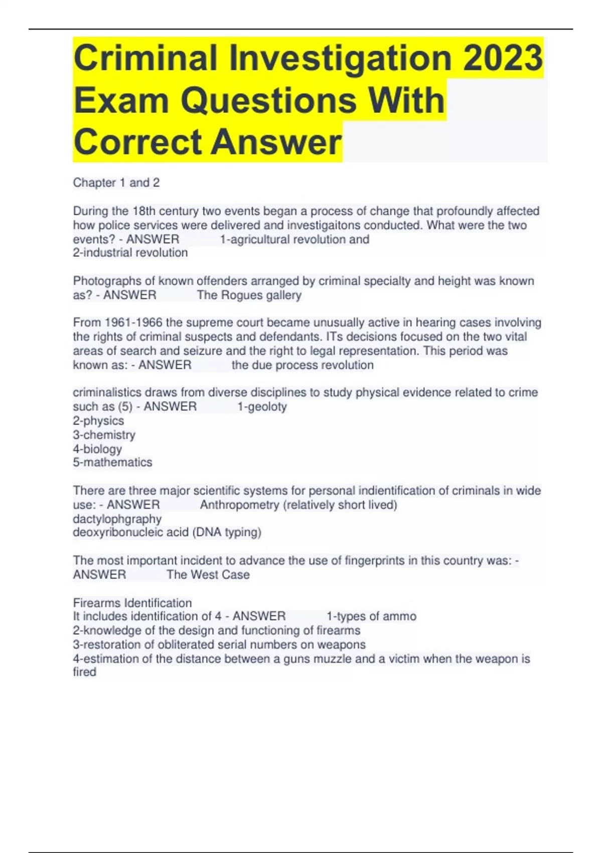 Criminal Investigation 2023 Exam Questions With Correct Answer ...