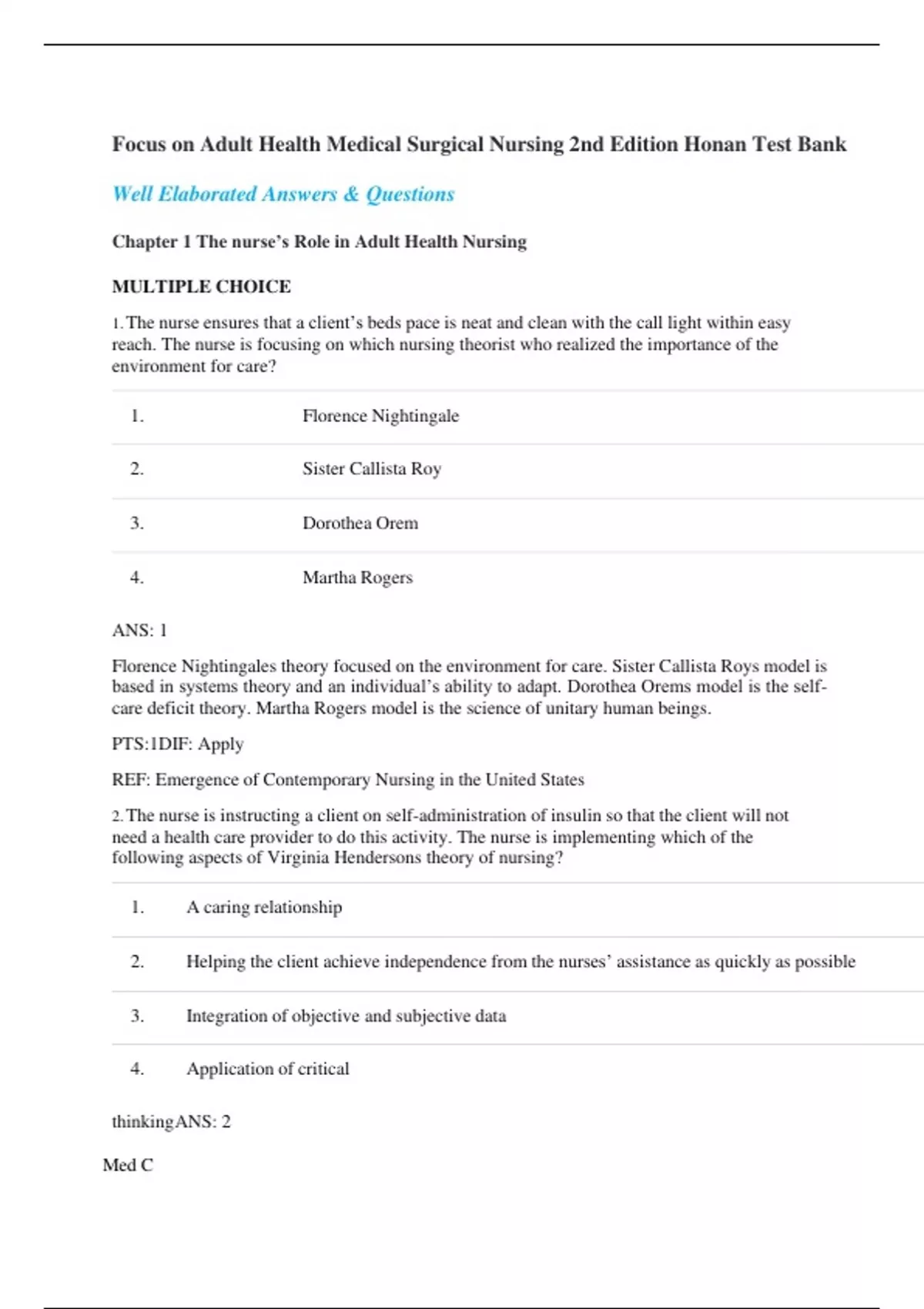 Test Bank - Focus on Adult Health: Medical-Surgical Nursing 2nd Edition ...