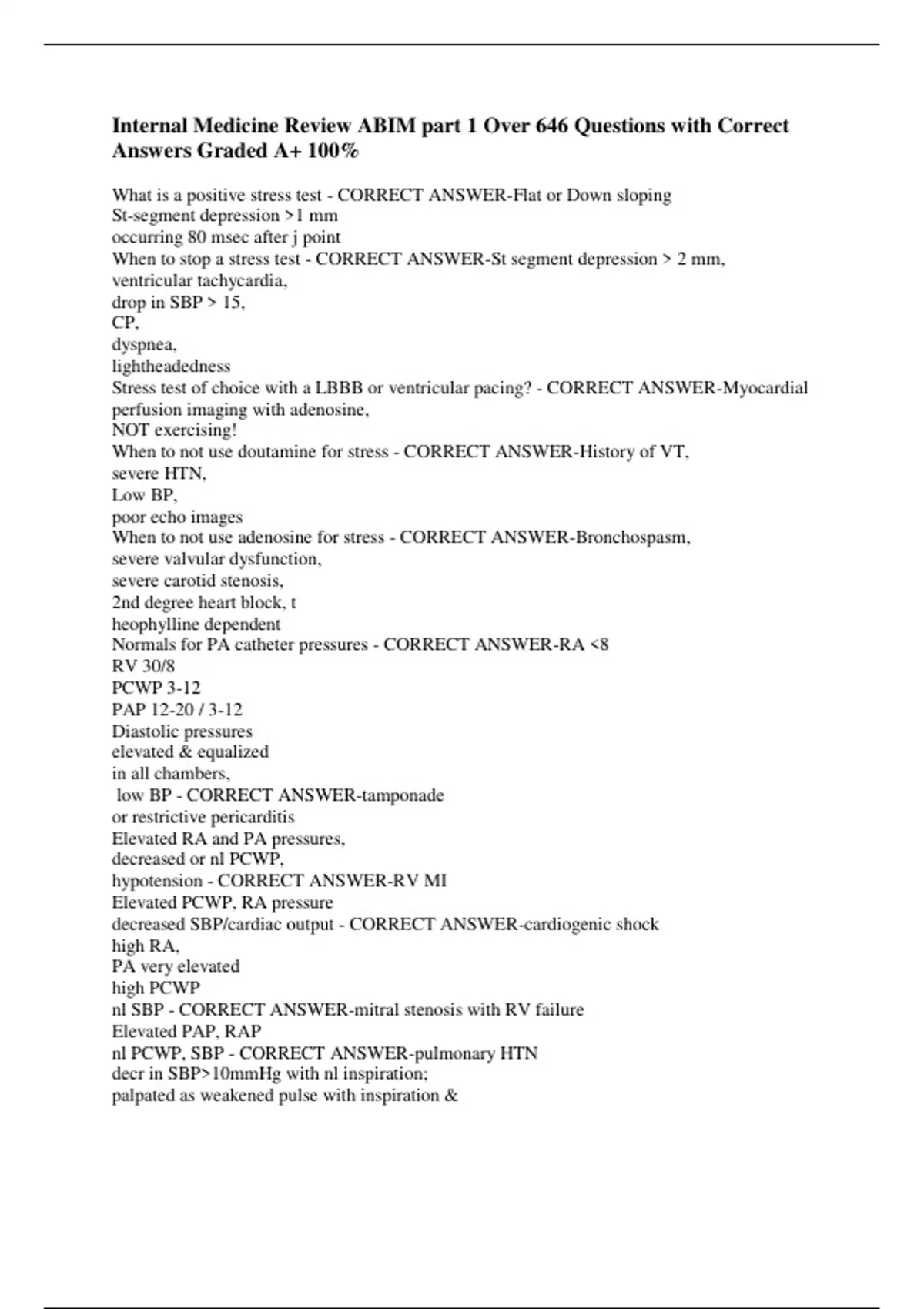 Internal Medicine Review ABIM Part 1 Over 646 Questions With Correct Internal Medicine Review ABIM Part 1 Over 646 Questions With Correct