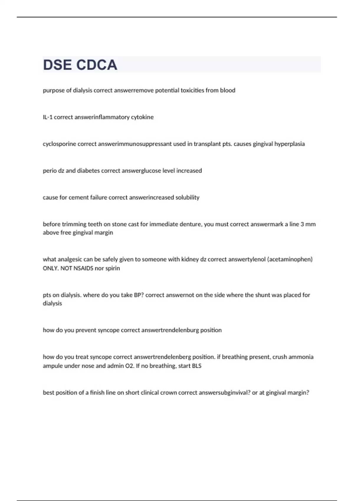 DSE CDCA exam 2023 with 100% correct answers - DSE CDCA - Stuvia US
