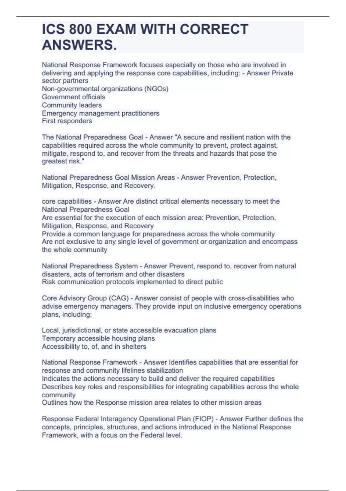 ICS 800 EXAM WITH CORRECT ANSWERS. - ICS 800 - Stuvia US