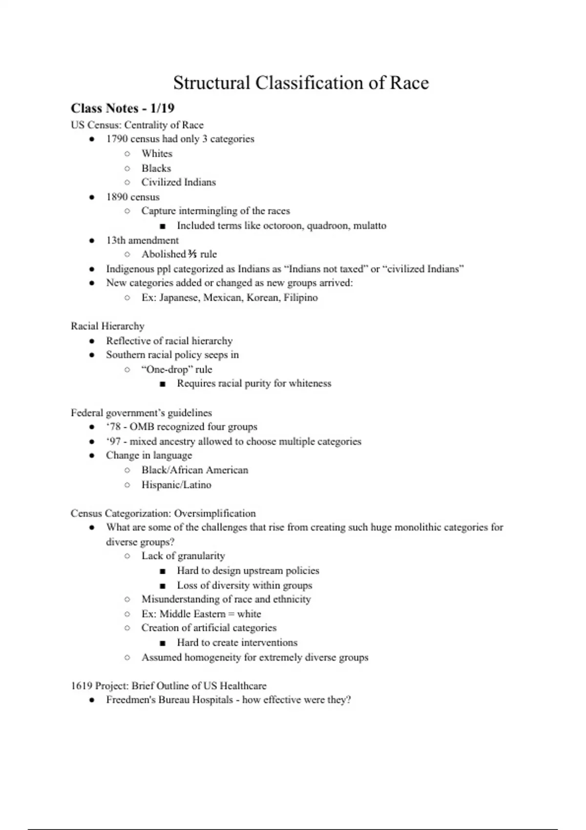 Class Notes - Structural Classification of Race - SOCI BC3202 (BC3202 ...