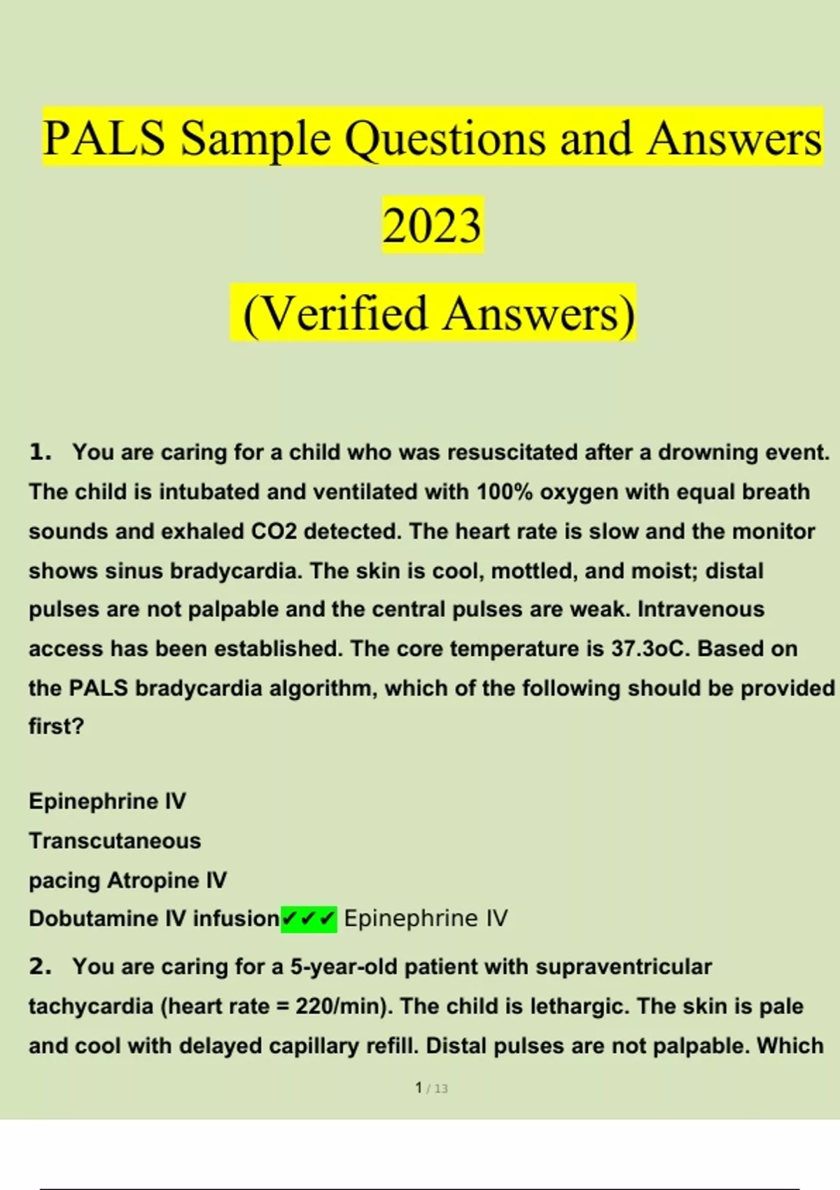 PALS Test 2023 STUDY BUNDLE (COMPLETE PACKAGE)(Verified Answers ...