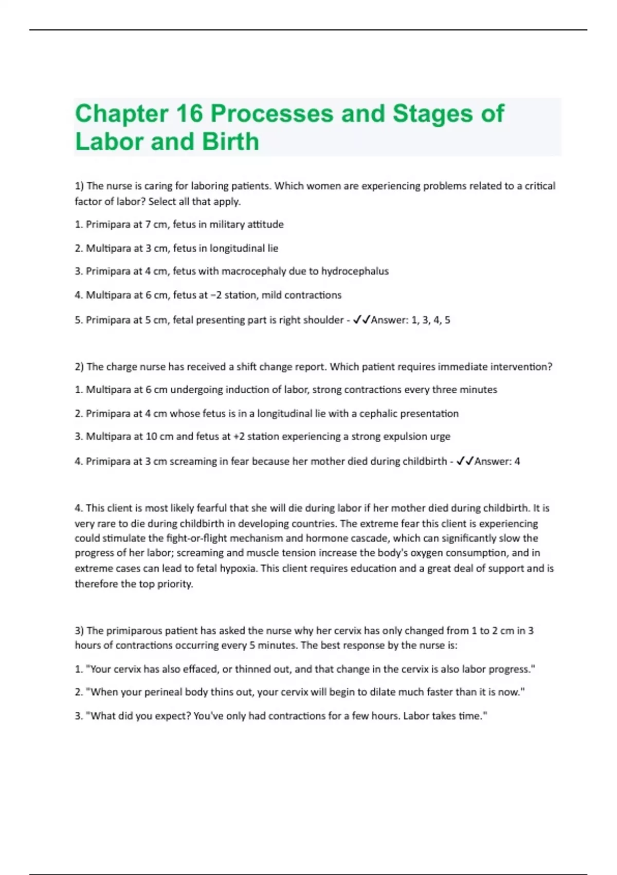Chapter 16 Processes and Stages of Labor and Birth | Question and ...