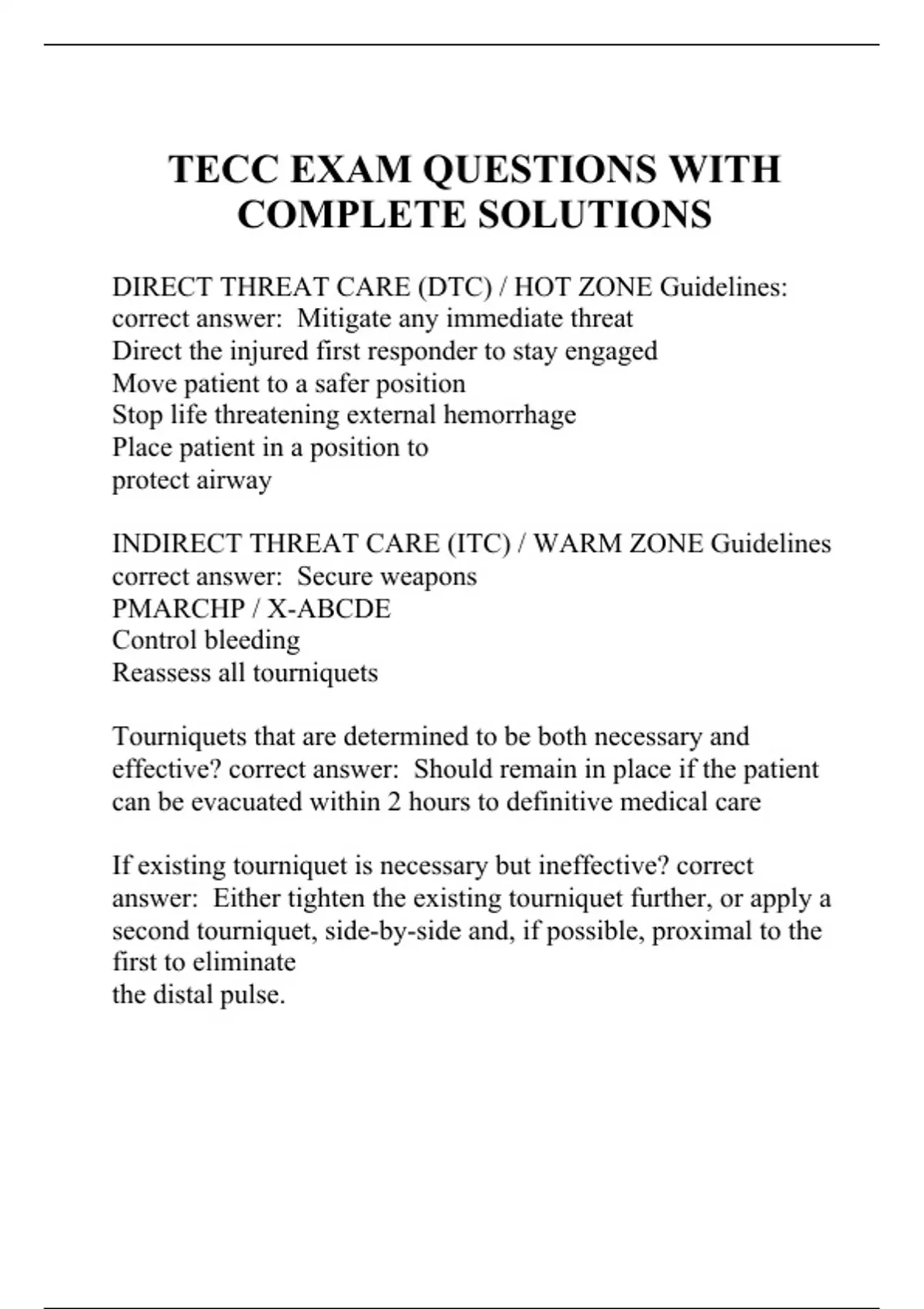 TECC EXAM QUESTIONS WITH COMPLETE SOLUTIONS - Tecc - Stuvia US