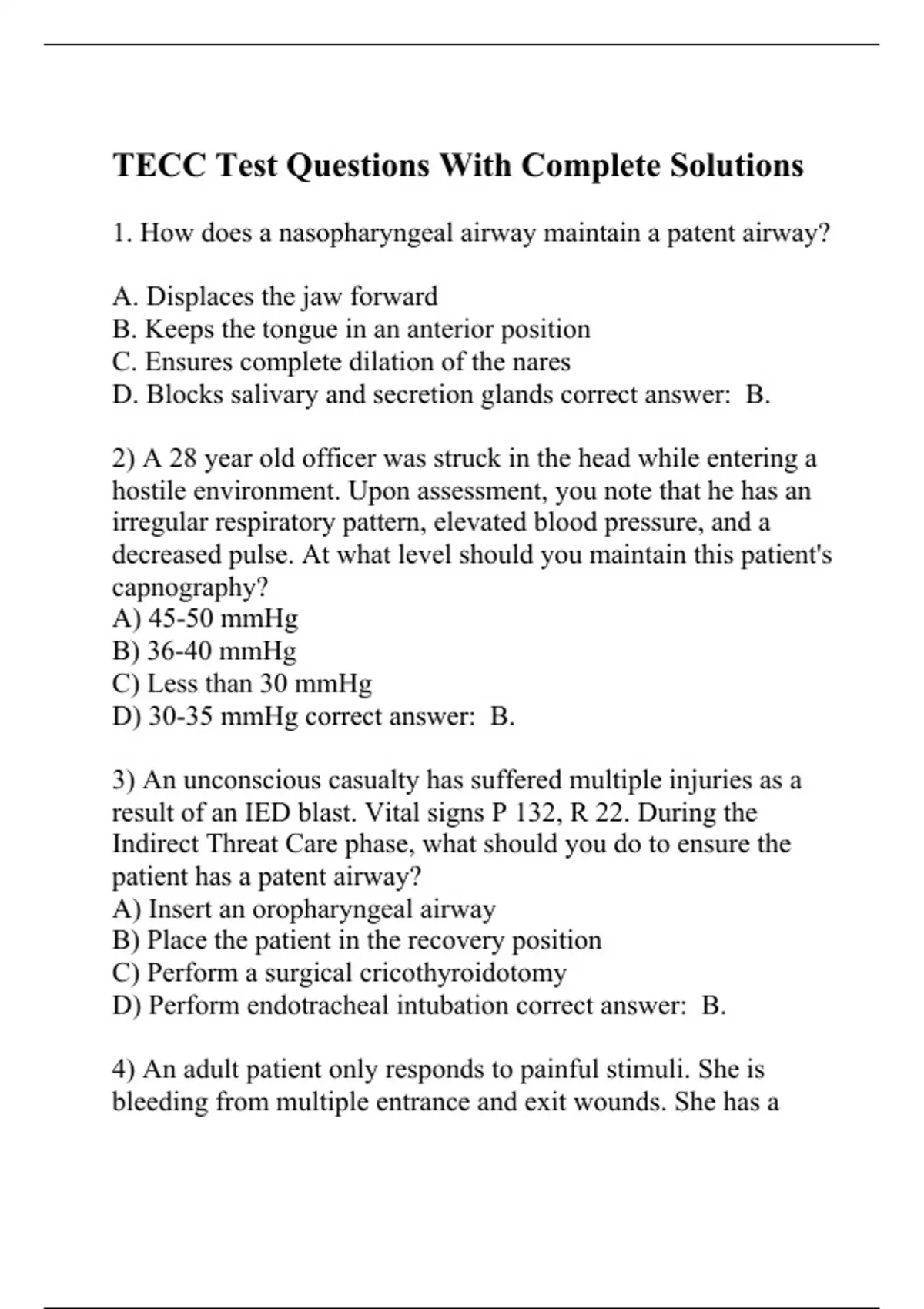 TECC Test Questions With Complete Solutions - Tecc - Stuvia US