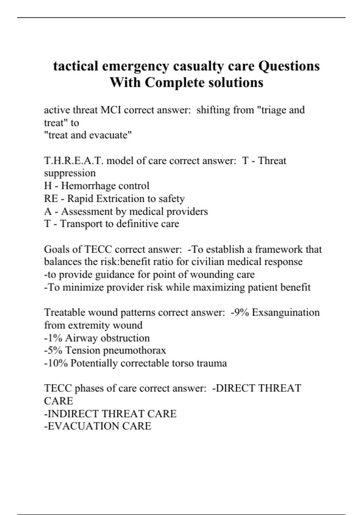 tactical emergency casualty care Questions With Complete solutions ...
