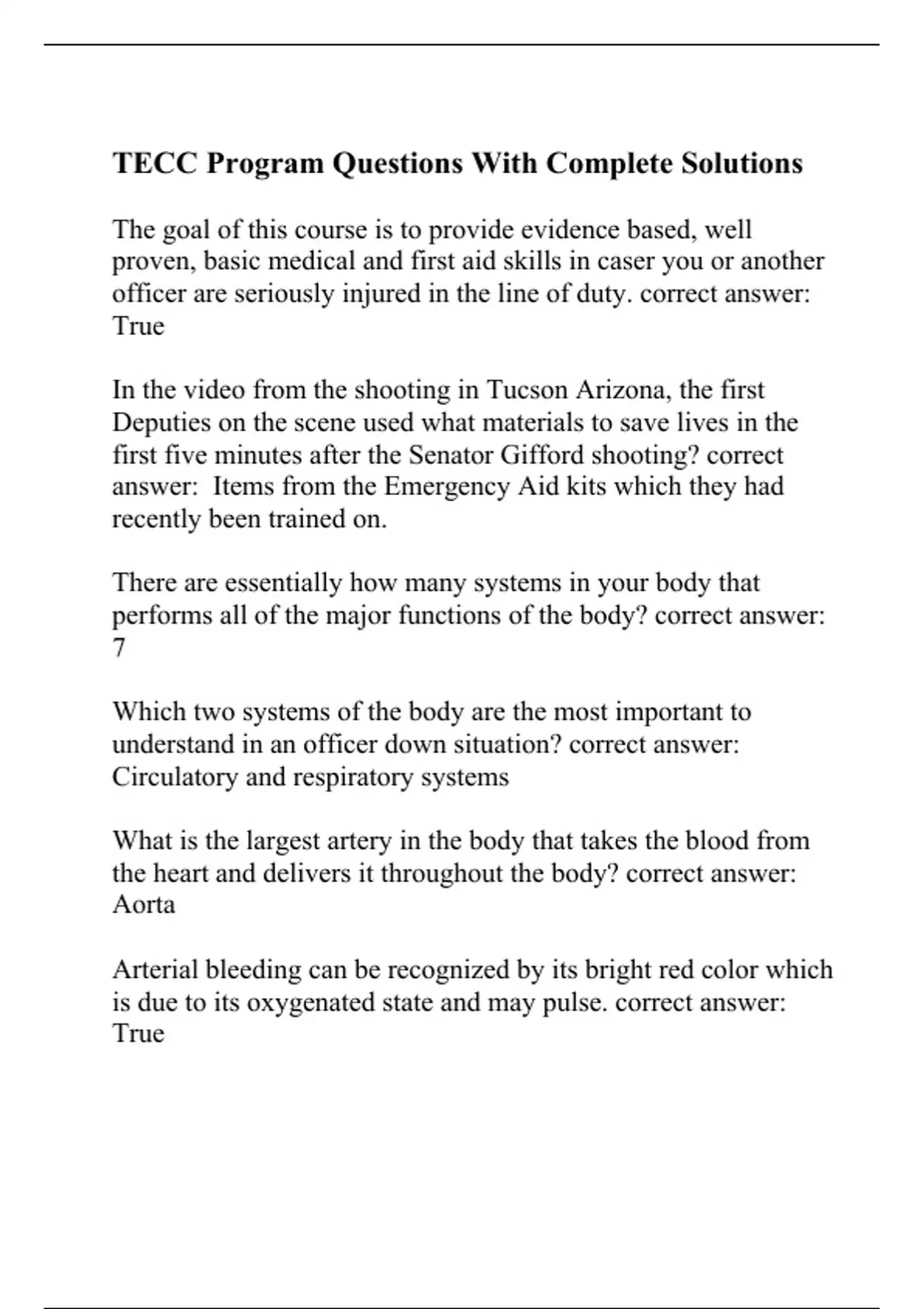 TECC Program Questions With Complete Solutions - Tecc - Stuvia US