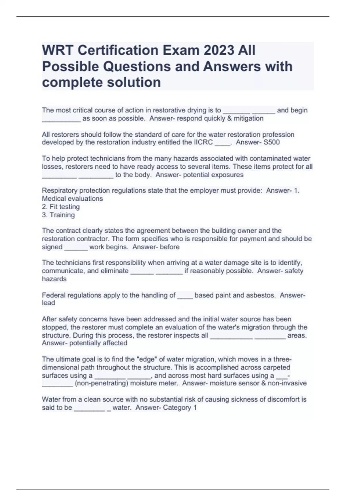 WRT Certification Exam 2023 All Possible Questions and Answers with ...