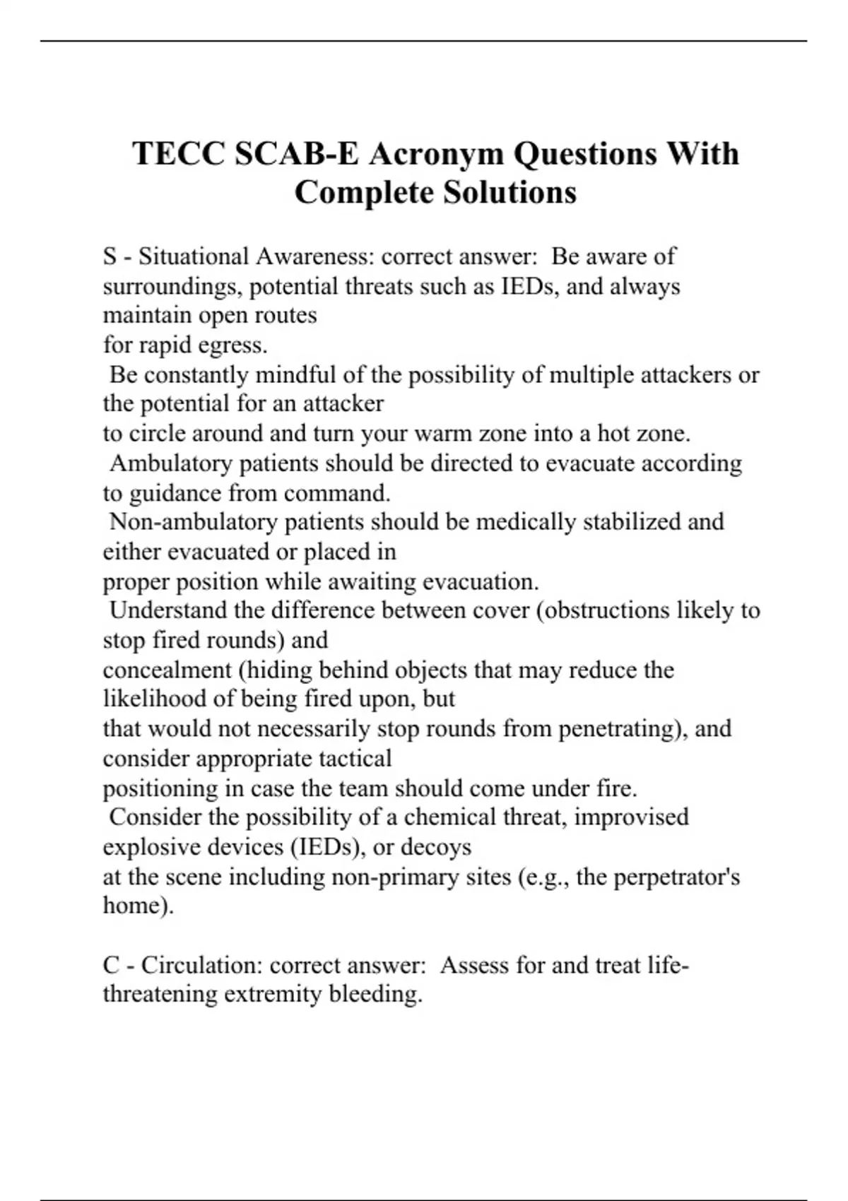 TECC SCAB-E Acronym Questions With Complete Solutions - Tecc - Stuvia US