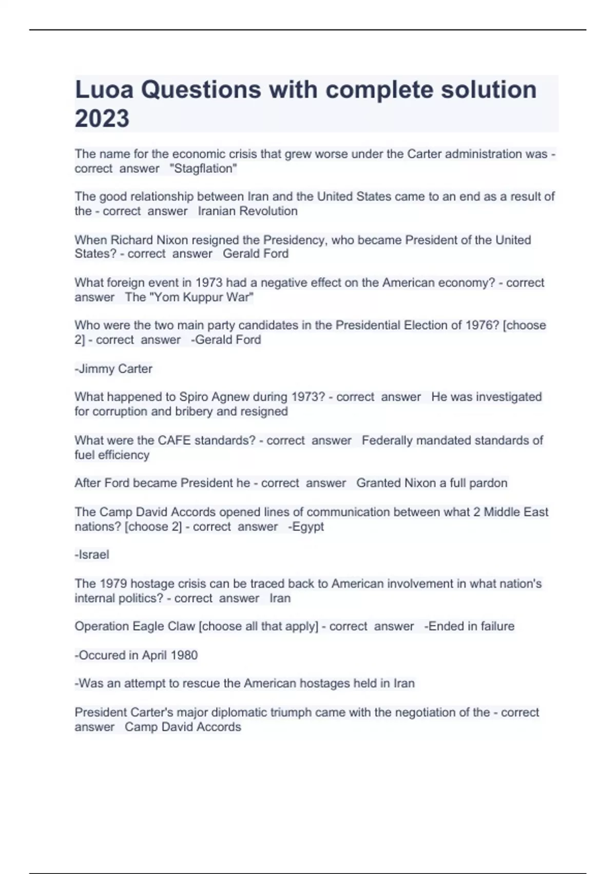 Luoa Questions with complete solution 2025 updated - Luoa - Stuvia US