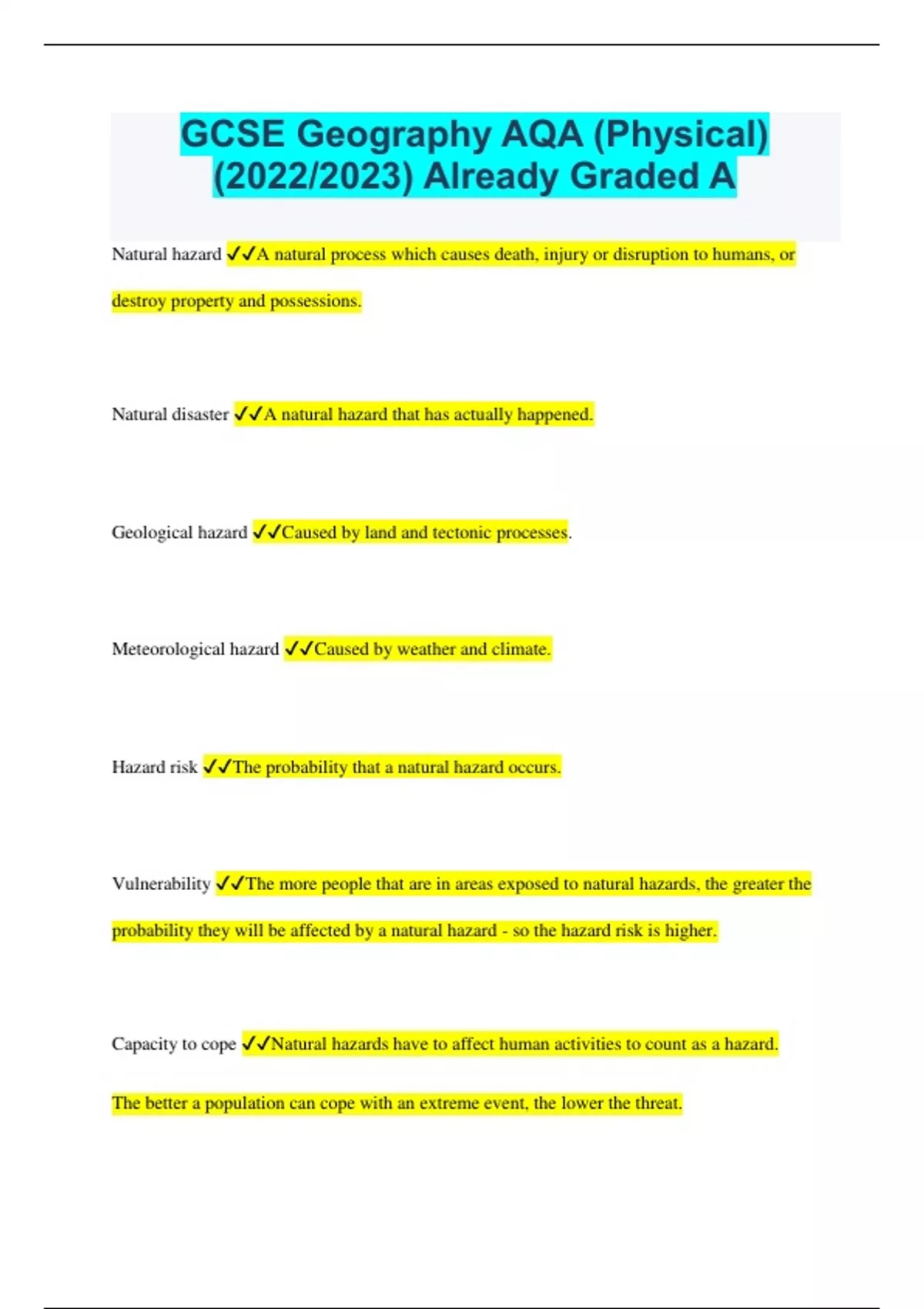 GCSE Geography AQA (Physical) (2022/2023) Already Graded A - GCSE ...