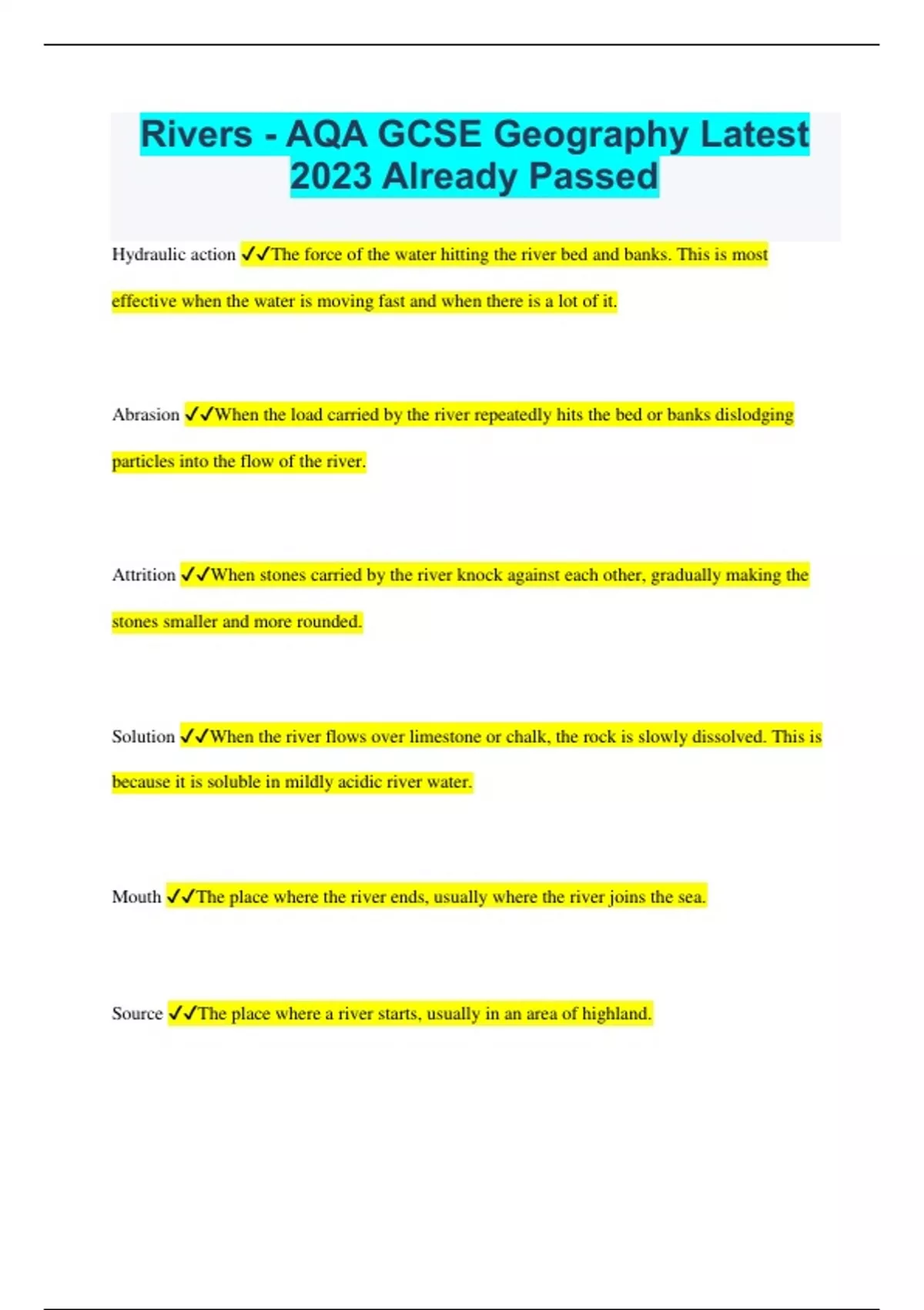 Rivers - AQA GCSE Geography Latest 2023 Already Passed - Rivers - AQA ...