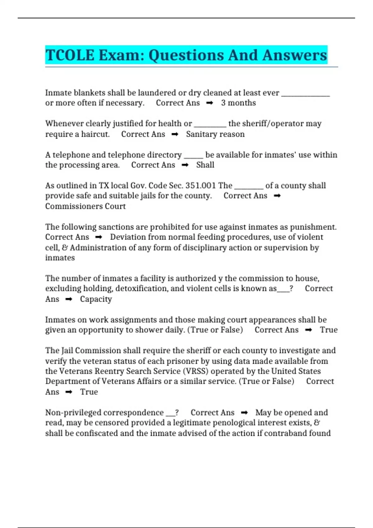 TCOLE Exam: Questions And Answers - Tcole - Stuvia US