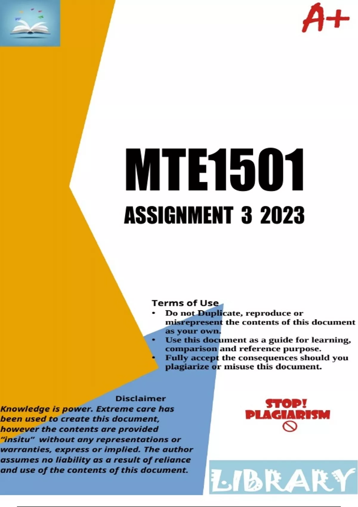 MTE1501 Assignment 3 (COMPLETE ANSWERS) 2023 - DUE 21 July 2023 - MTE1501 - Mathematics 1 For ...
