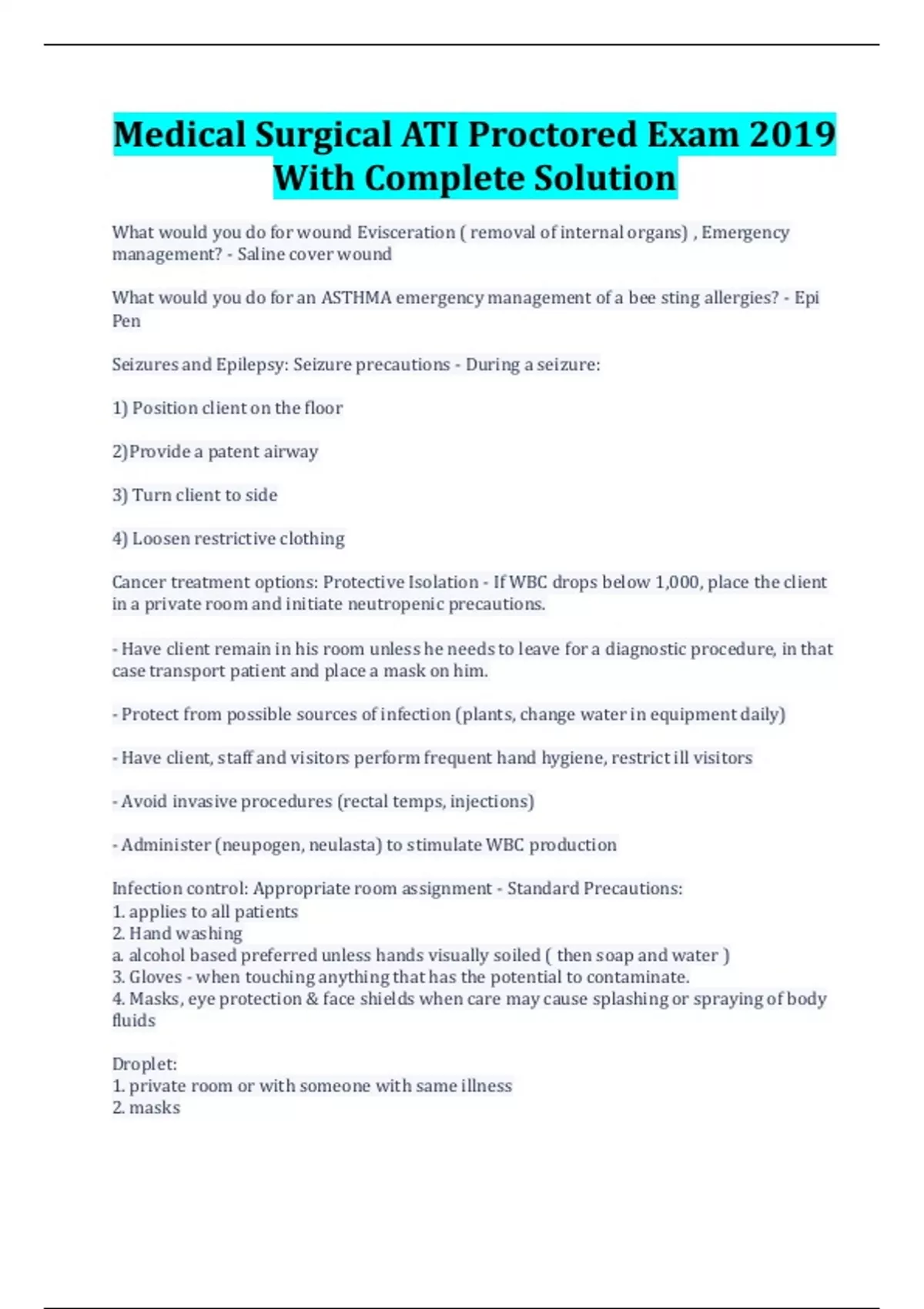 Medical Surgical ATI Proctored Exam 2019 With Complete Solution ...