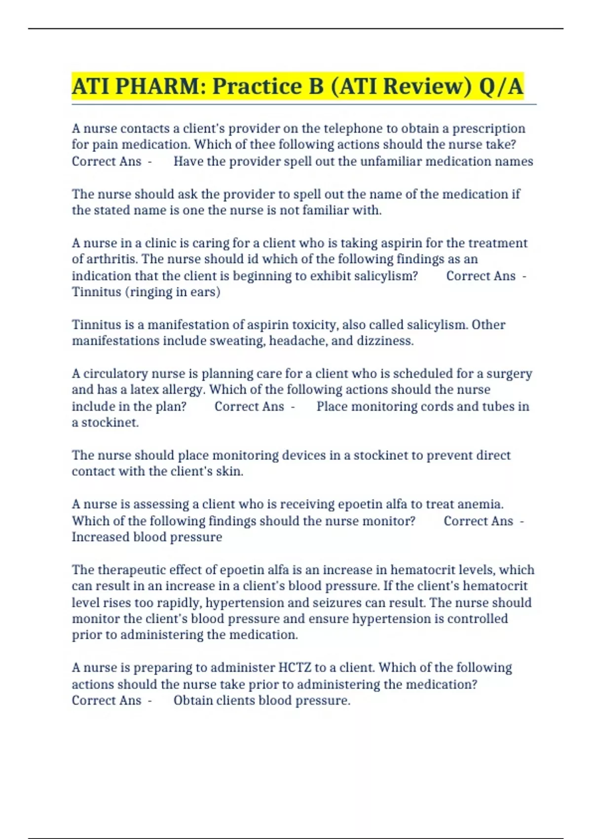 ATI PHARM: Practice B (ATI Review) Q/A - ATI PHARM B - Stuvia US