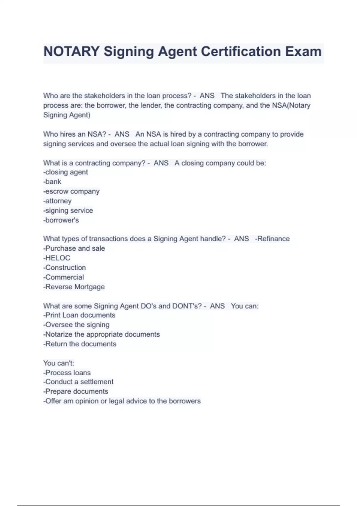 NOTARY Signing Agent Certification Exam Complete Questions With Answers ...