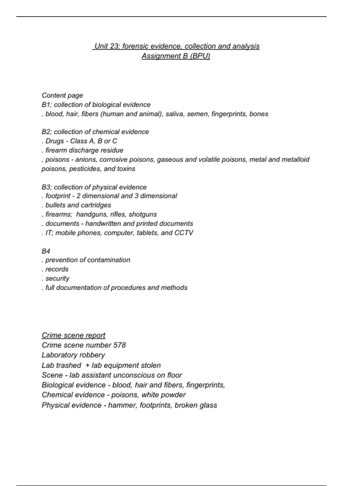 Btec Applied Science Unit 23b Forensic Evidence Collection And Analysis Unit 23 Forensic