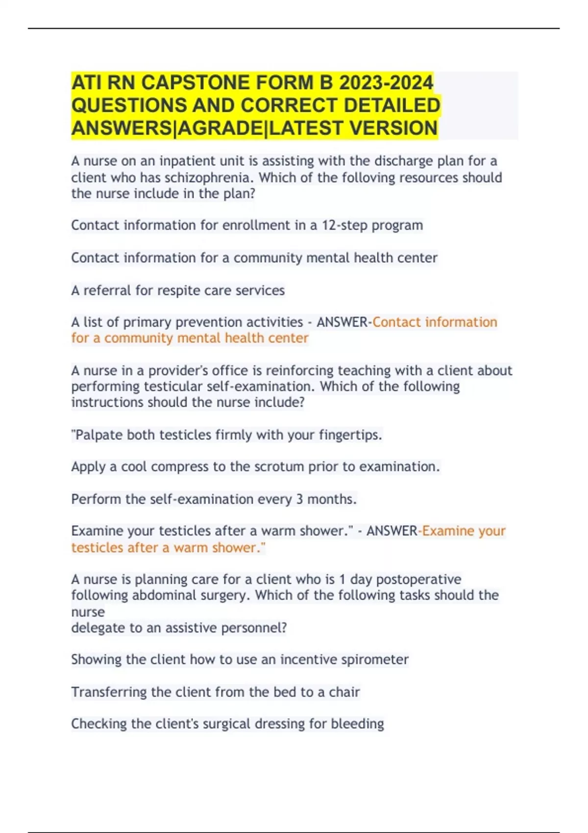 ATI RN CAPSTONE FORM B QUESTIONS AND CORRECT DETAILED ANSWERS|AGRADE ...
