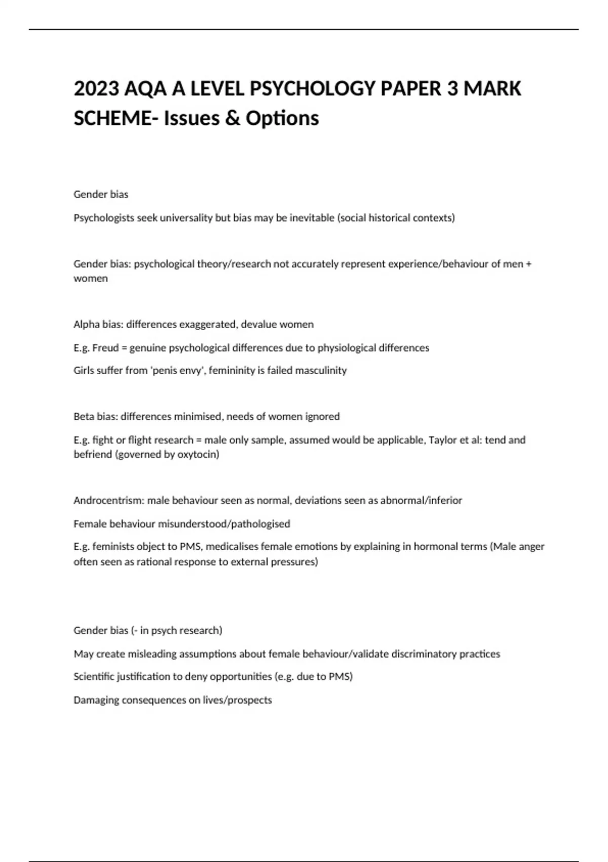 2023 AQA A LEVEL PSYCHOLOGY PAPER 3 MARK SCHEME- Issues & Options - AQA ...