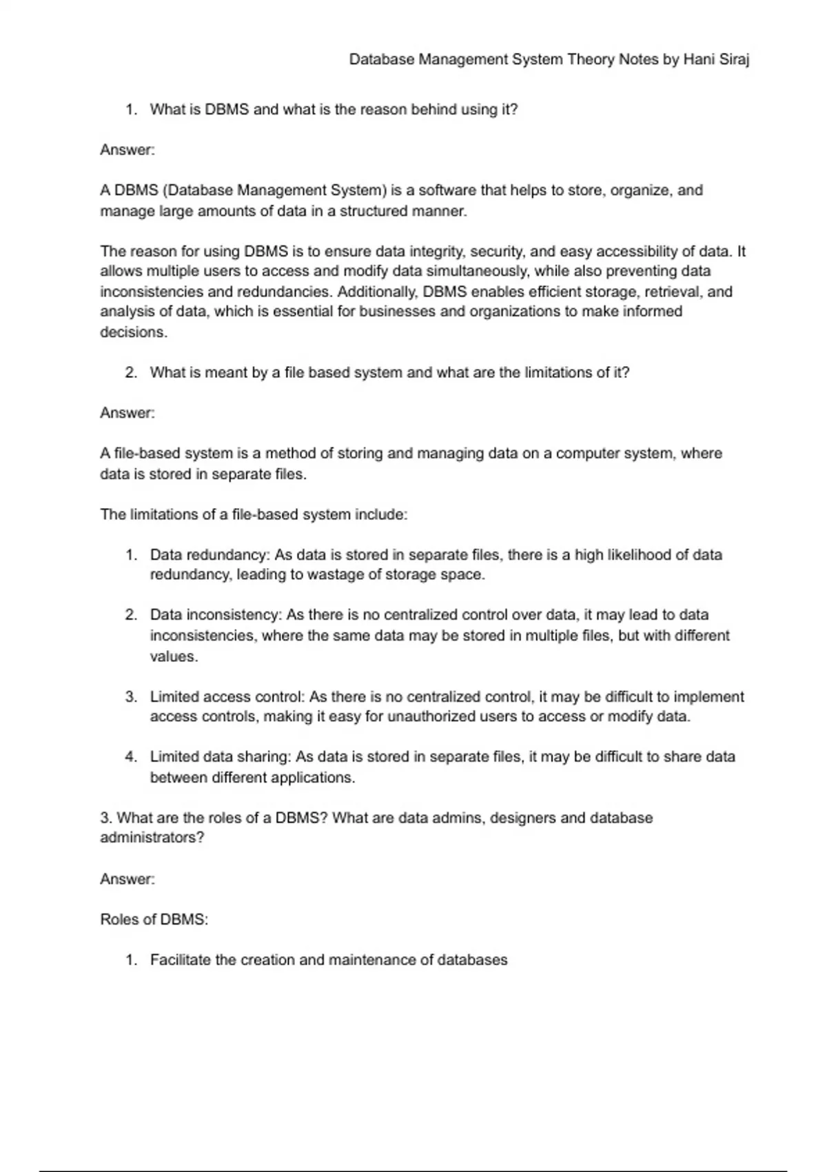 Summary Summarized Class Notes Of Database Management Systems Computer Science Cs300