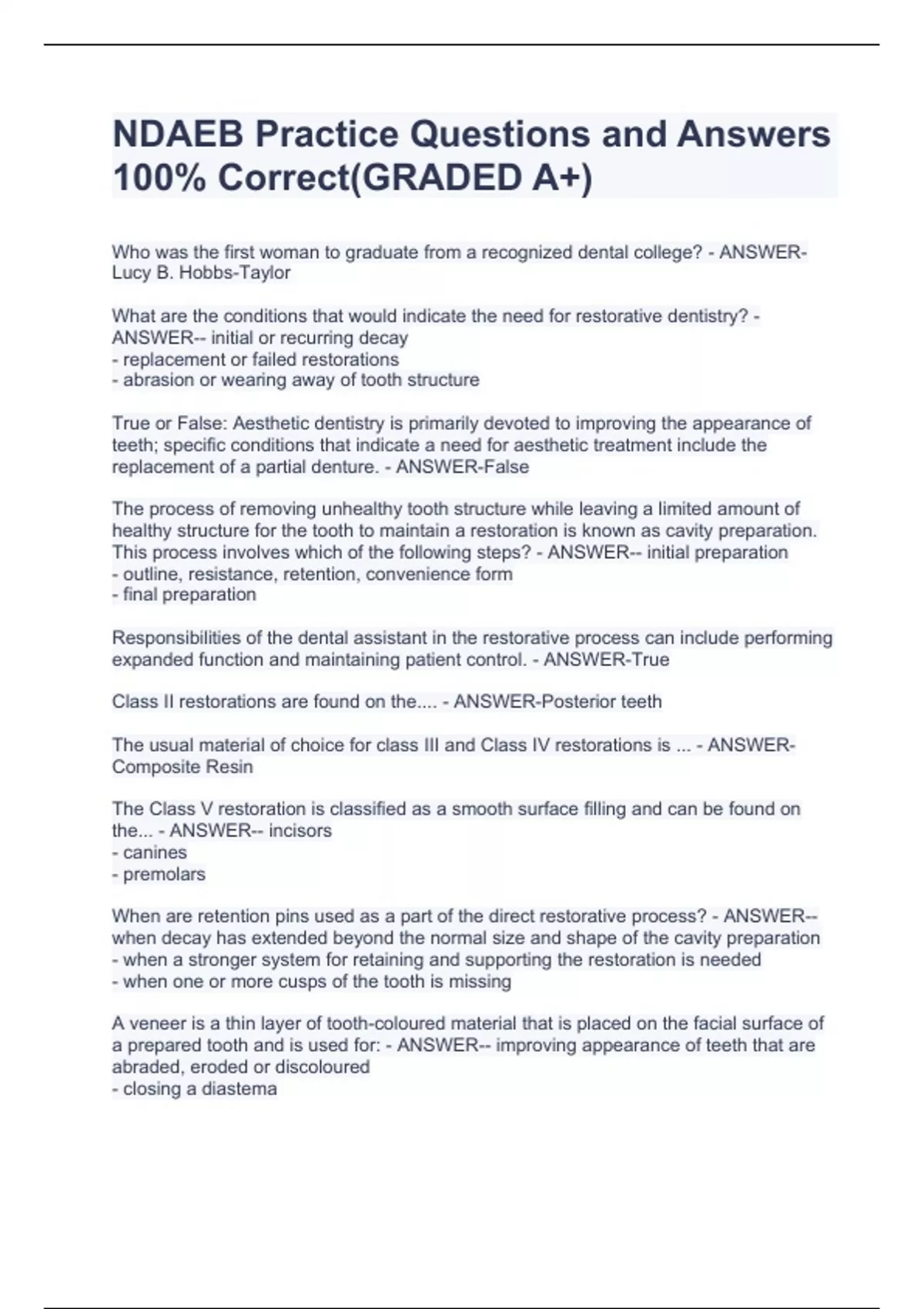 Ndaeb Practice Questions And Answers 100 Correct Graded A Ndaeb Stuvia Us