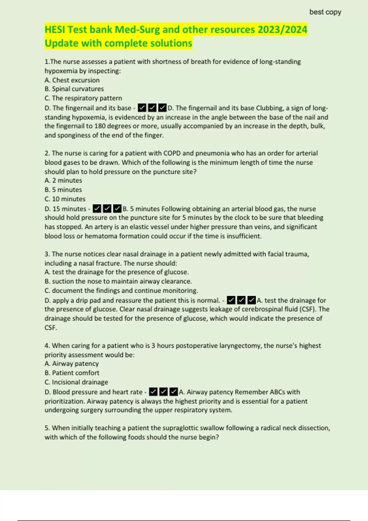 HESI Test bank Med-Surg and other resources 2023/2024 Update with ...