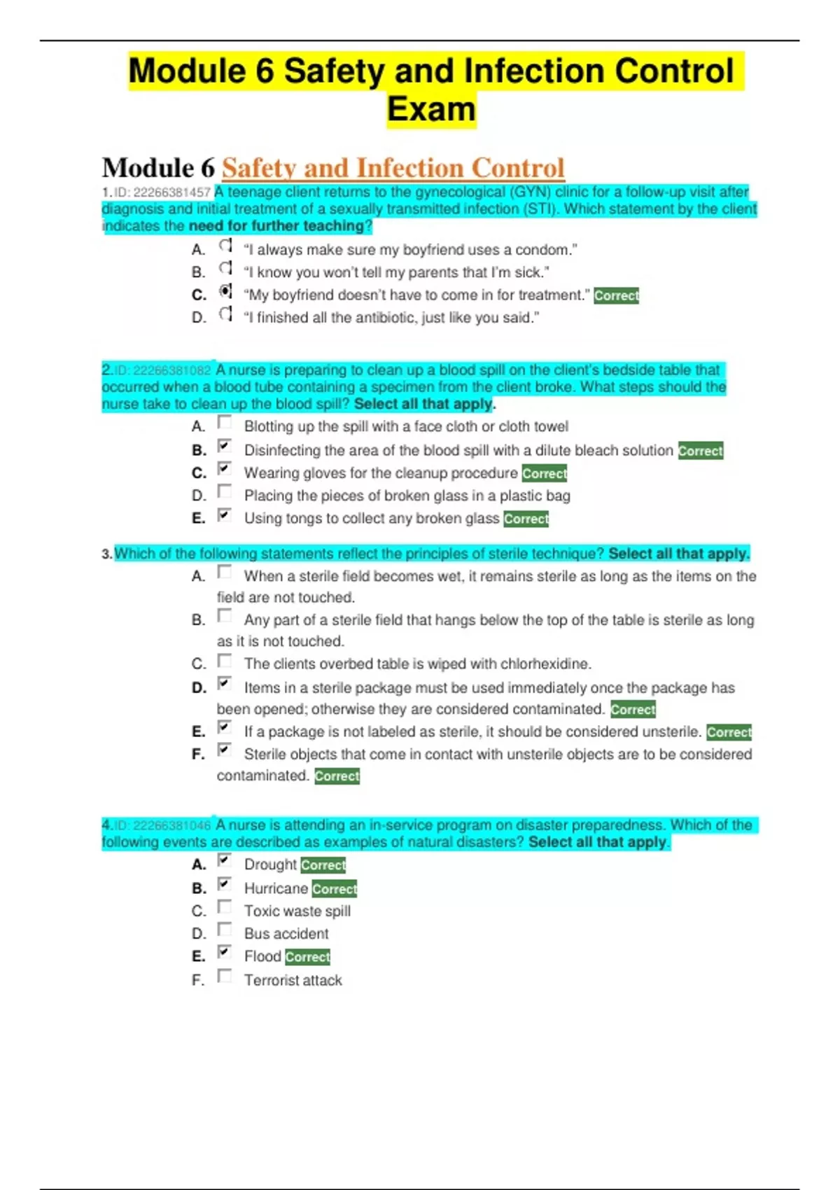 Module 6 Safety and Infection Control Exam Module 6 Safety and ...