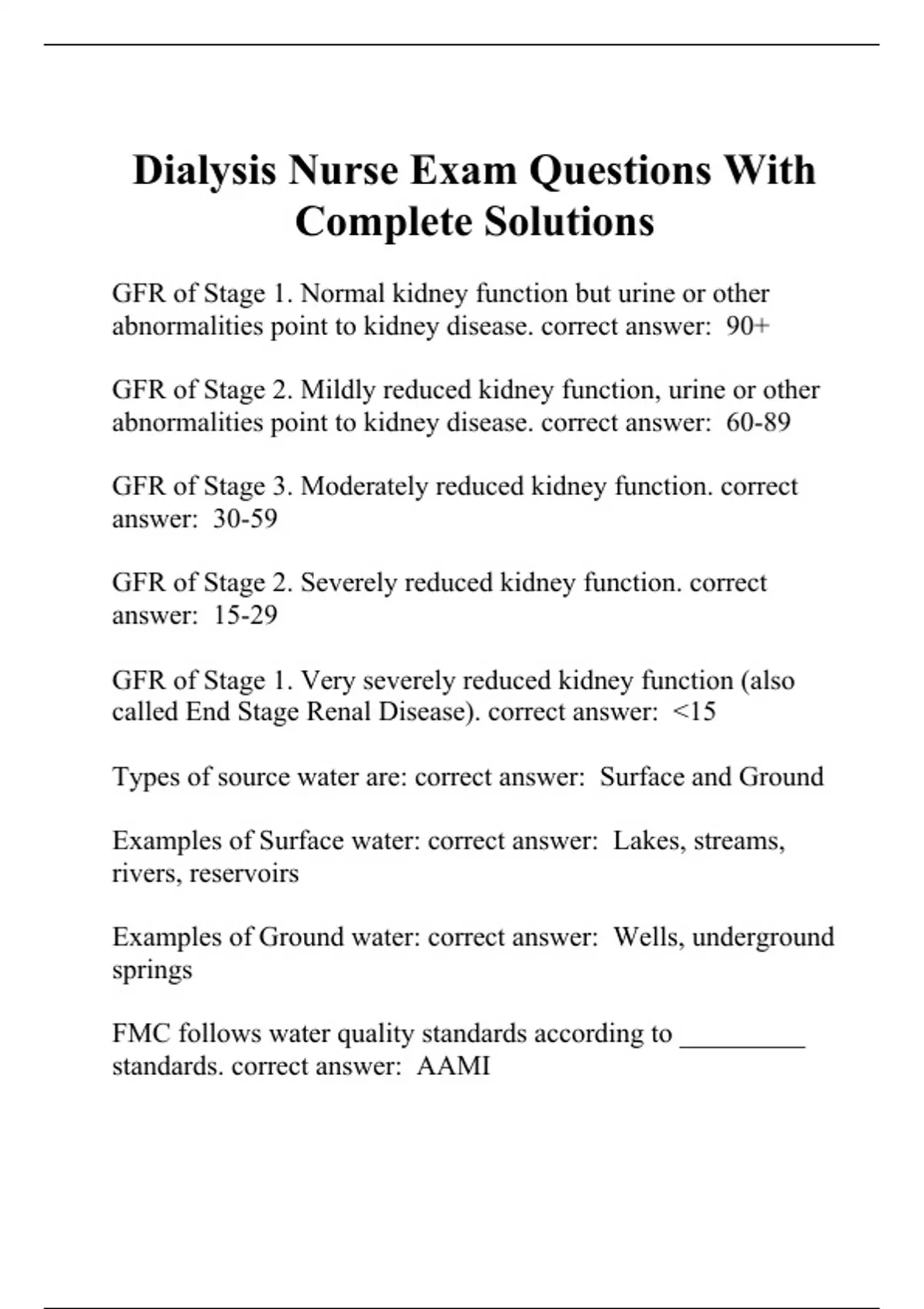 Dialysis Nurse Exam Questions With Complete Solutions - CDN - Stuvia US