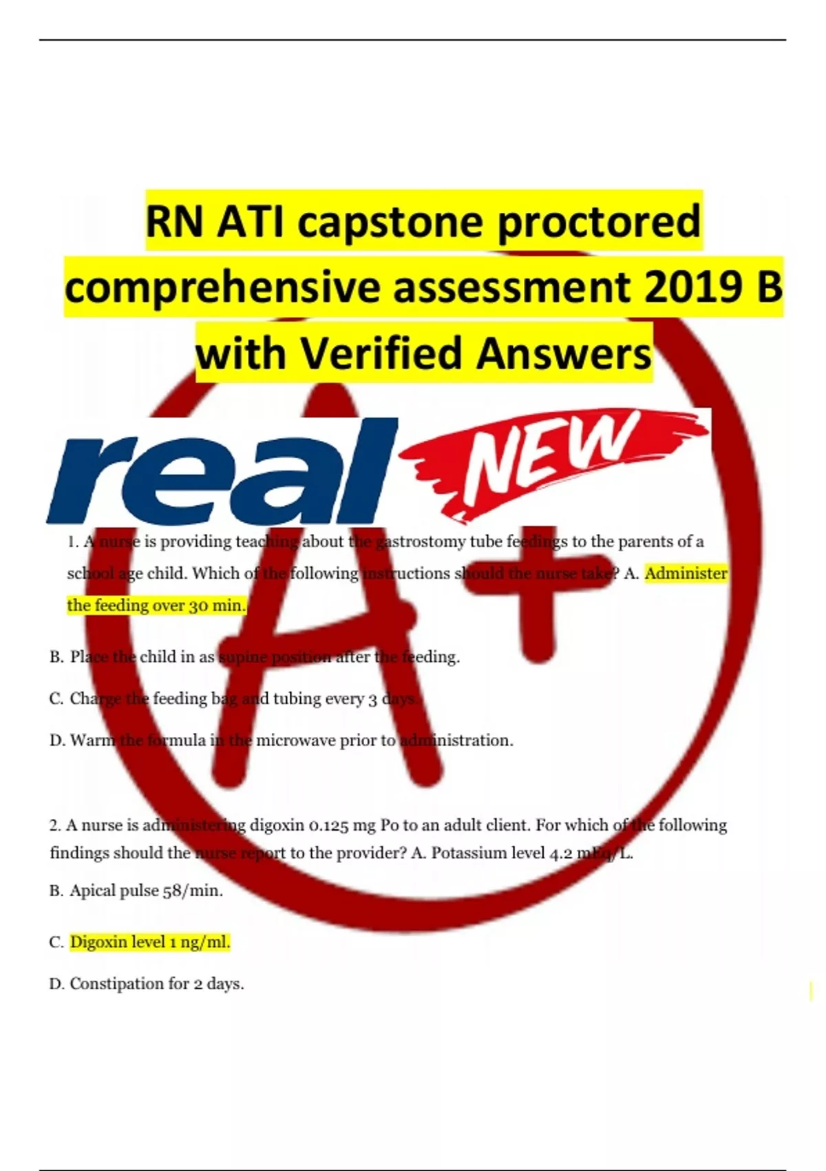 RN ATI capstone proctored comprehensive assessment 2019 B with Verified ...
