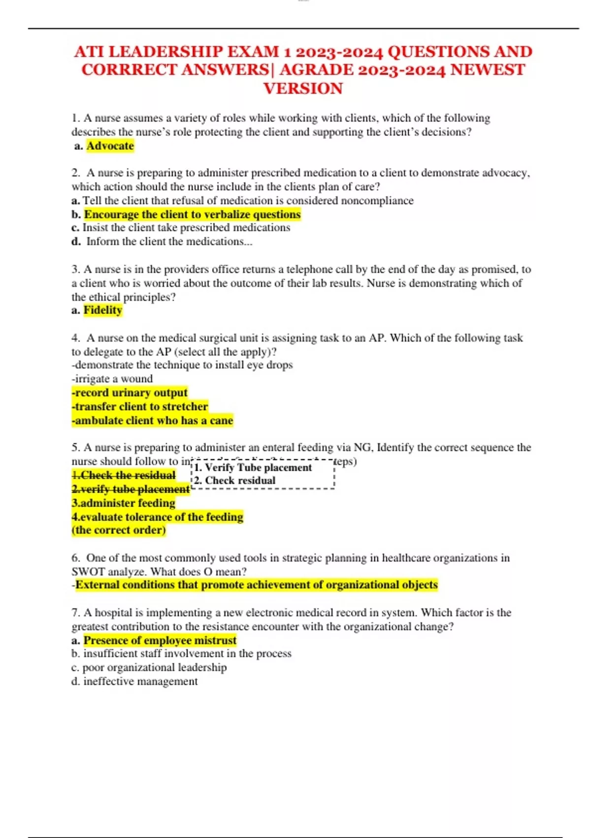 ATI LEADERSHIP EXAM QUESTIONS AND CORRRECT ANSWERS| AGRADE NEWEST ...