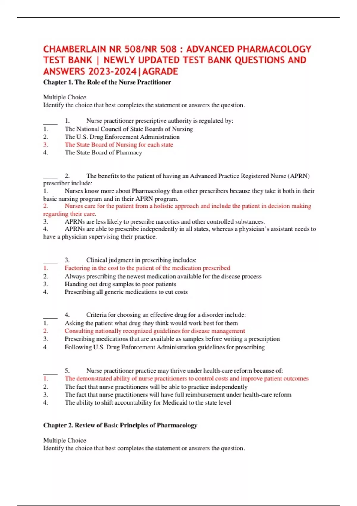 CHAMBERLAIN NR 508/NR 508 : ADVANCED PHARMACOLOGY TEST BANK | NEWLY ...