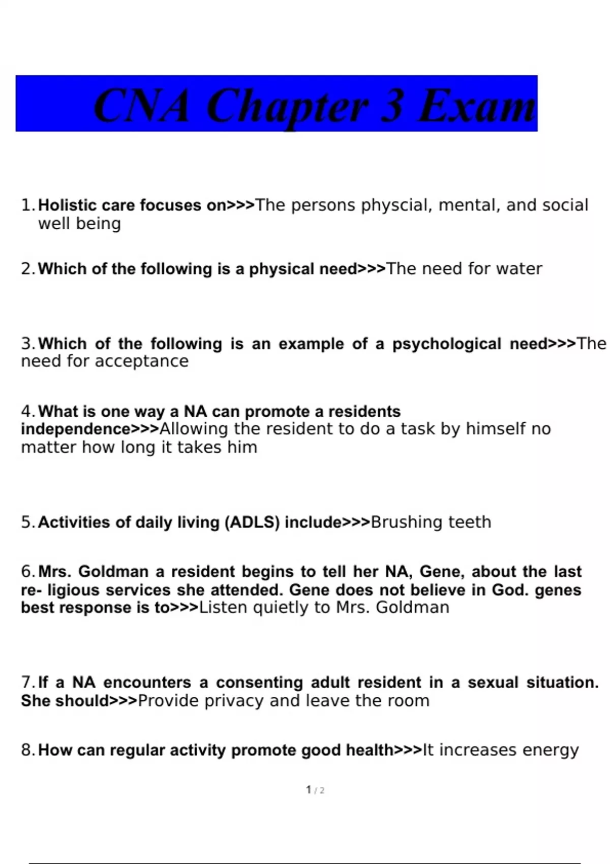 CNA PRACTICE TEST NEW EXAM QUESTIONS AND ANSWERS SOLVED SOLUTION 2022/ ...