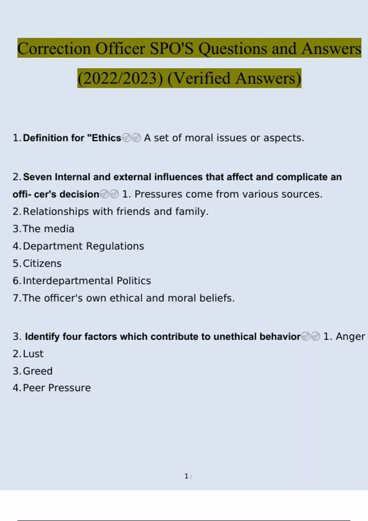 Correctional officer basic training | Bundle Pack Solution questions ...