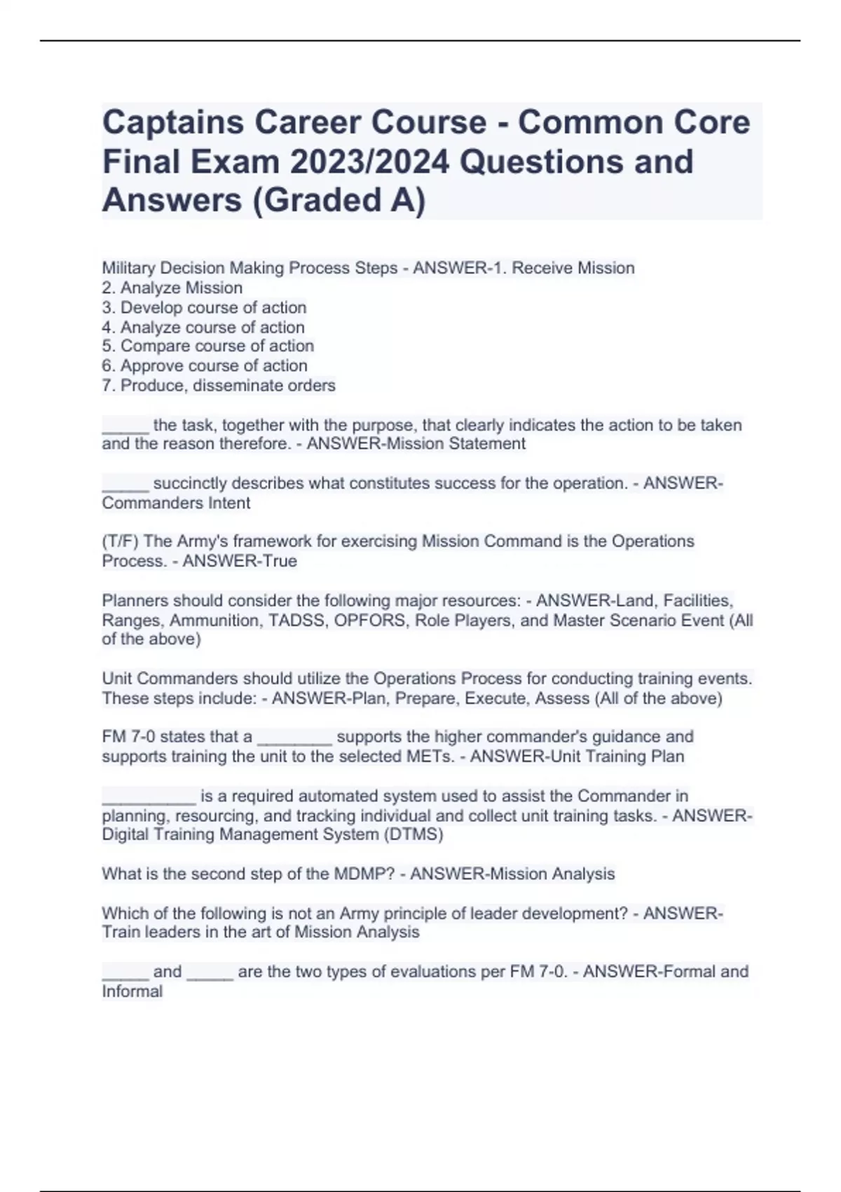 Captains Career Course BUNDLE (FULL SOLUTION PACK!!!) - Stuvia US