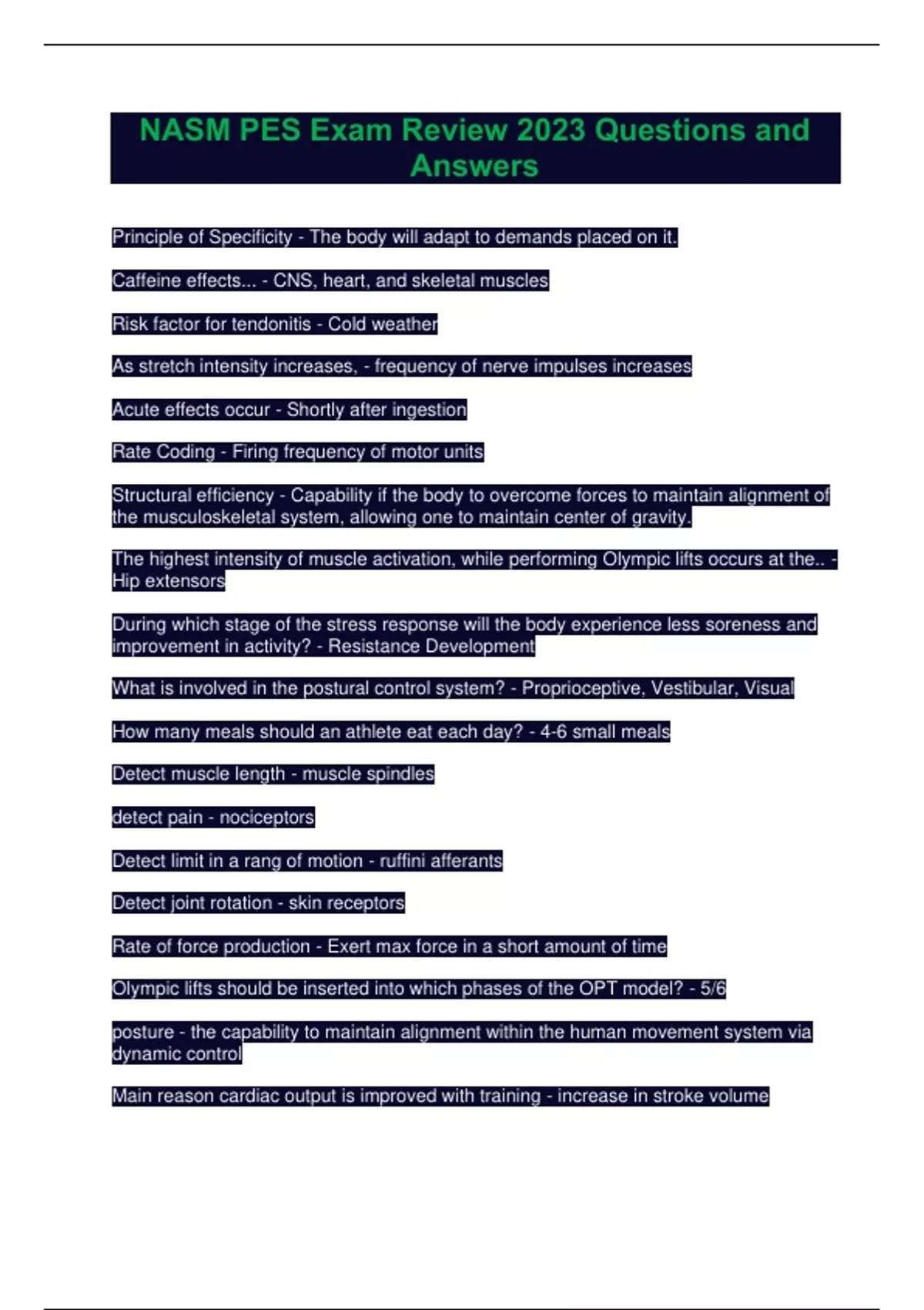 NASM PES Exam Review 2023 Questions and Answers - NASM - Stuvia US