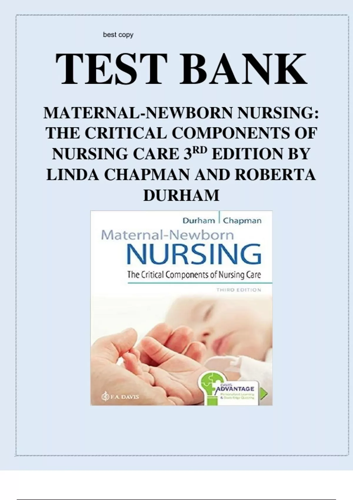 test bank Davis Advantage for Maternal-Newborn Nursing: The Critical ...