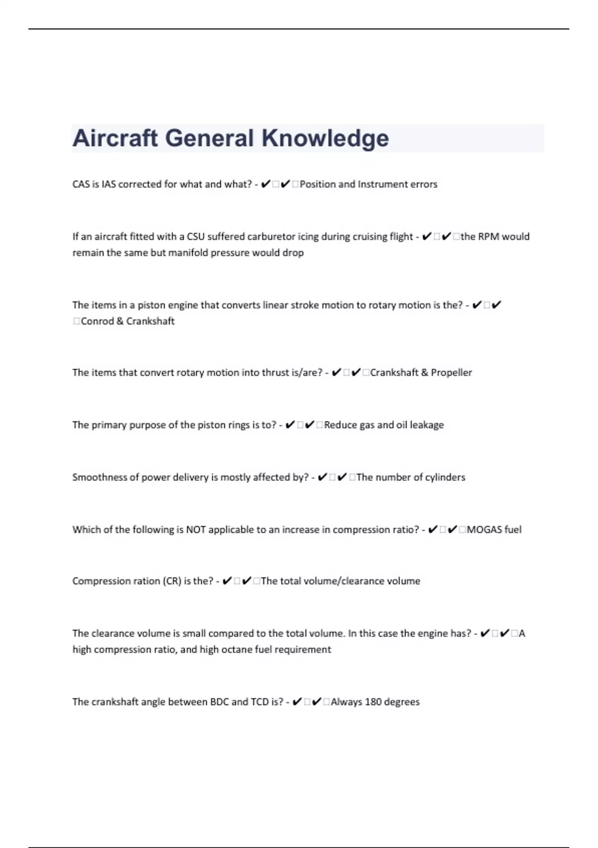Aircraft General Knowledge 244 Practice Questions With Answers ...
