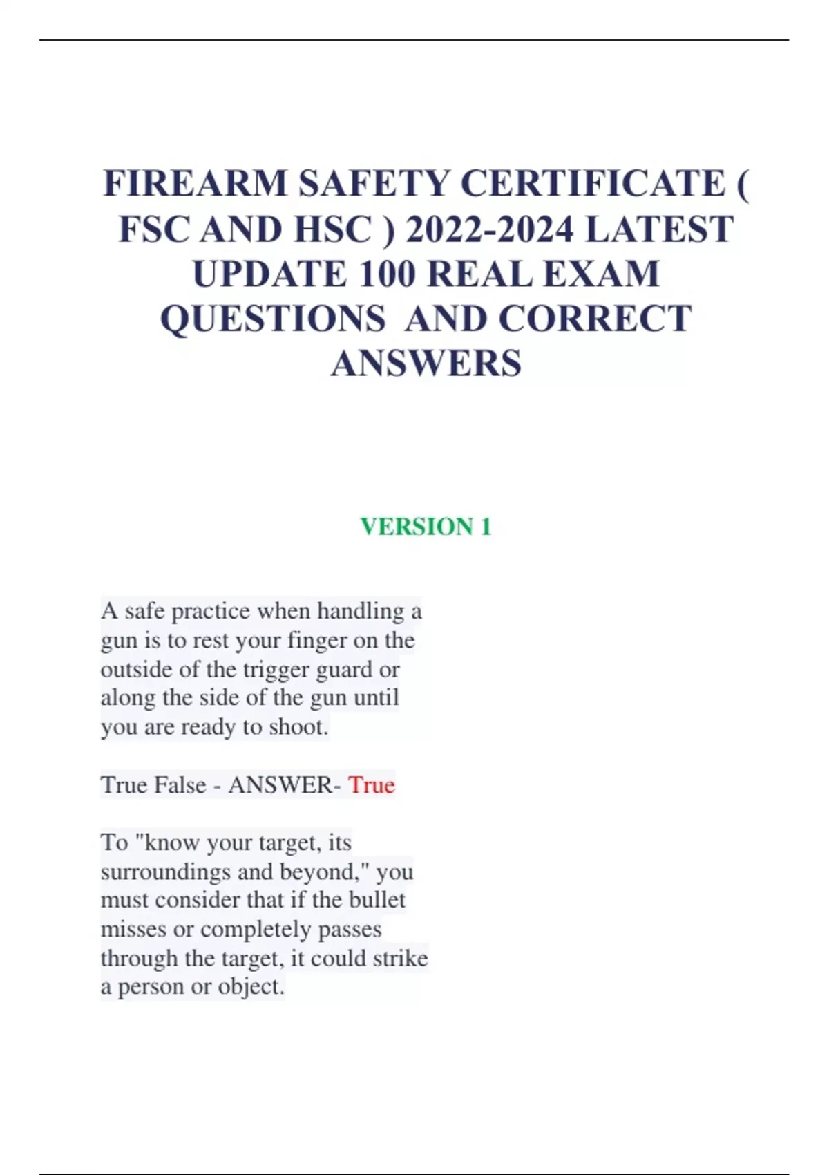 FIREARM SAFETY CERTIFICATE ( FSC AND HSC ) LATEST UPDATE 100 REAL EXAM ...