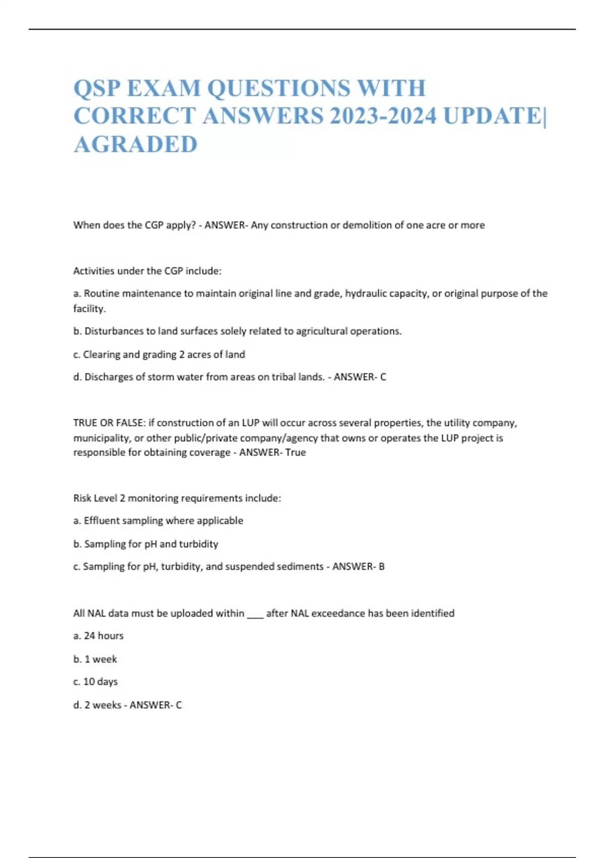 QSP EXAM QUESTIONS WITH CORRECT ANSWERS UPDATE| AGRADED - QSP - Stuvia US