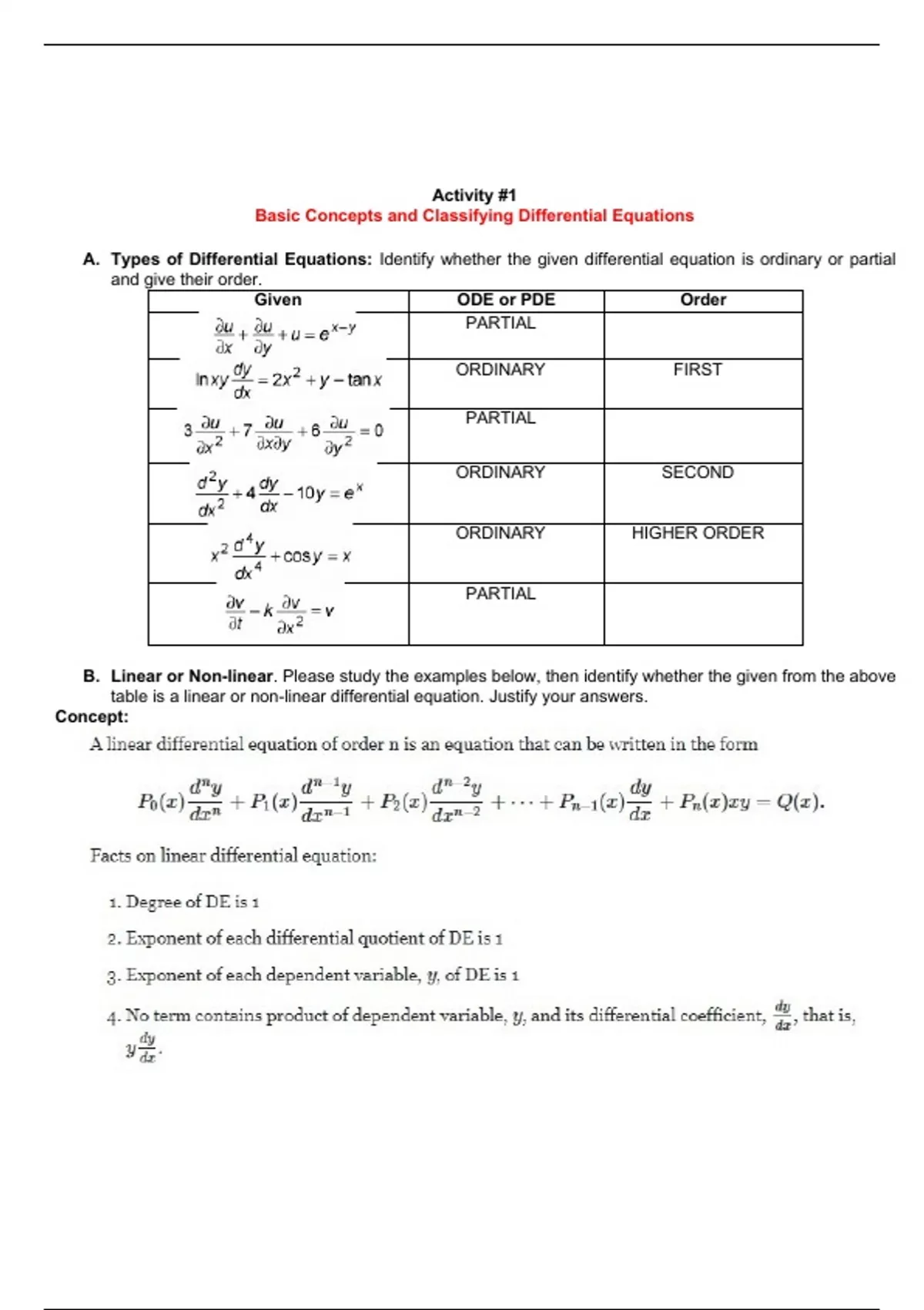Basic Concepts and Classifying Differential Equations - MATH 106 ...