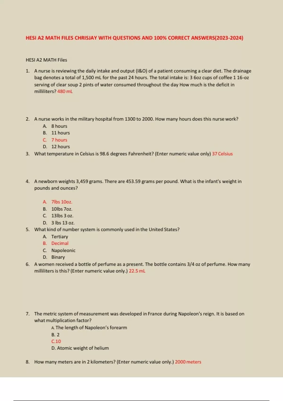 HESI A2 MATH FILES CHRISJAY WITH QUESTIONS AND 100% CORRECT ANSWERS ...
