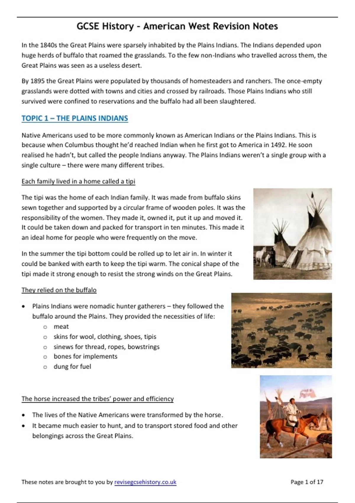 Summary Edexcel GCSE History - The American West revision notes ...